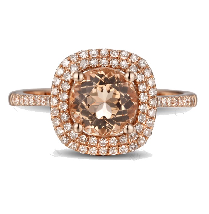 2 Carat Morganite And Diamond Halo Engagement Ring In Rose Gold