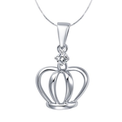 Crown Shape Diamond Pendant on 10k White Gold - JeenJewels