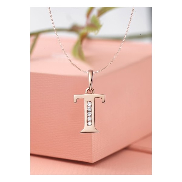 "T" initial Diamond Alphabet Pendant on 18k White Gold - JeenJewels