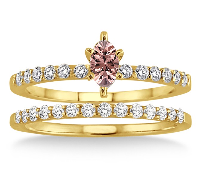 1.25 Carat Morganite & Diamond Bridal Set on 10k Yellow Gold - JeenJewels