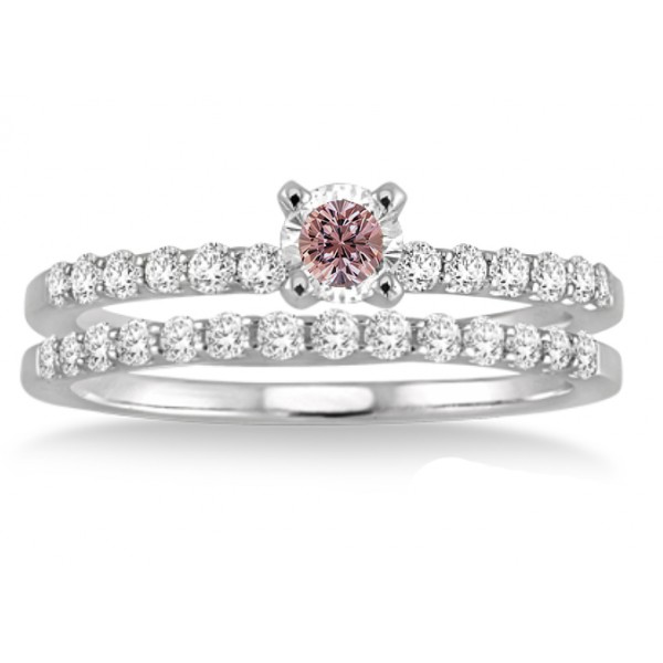 1.25 Carat Morganite & Diamond Bridal Set on 10k White Gold - JeenJewels