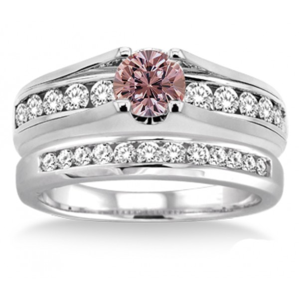 1.25 Carat Morganite & Diamond Bridal Set on 10k White Gold - JeenJewels