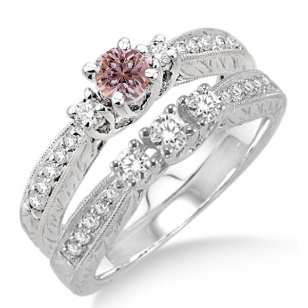1.5 Carat Morganite & Diamond Antique Bridal set on 10k White Gold ...